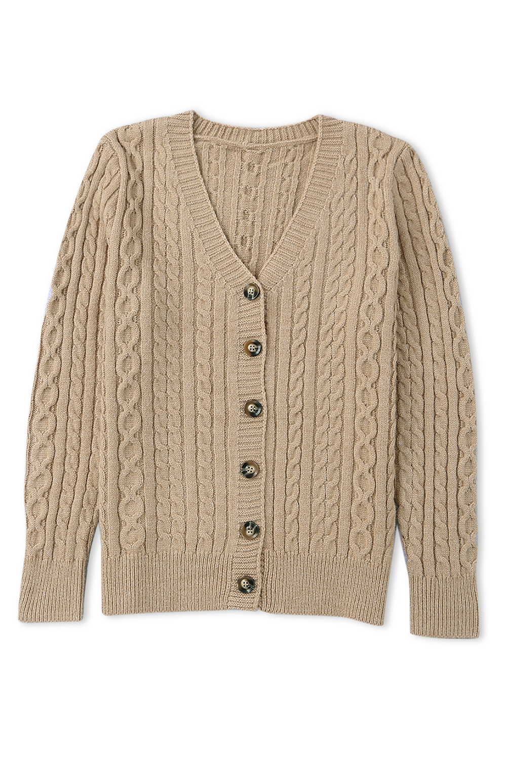 Us 13 Drop Shipping Beige Buttons Front Cable Knit Cardigan For Women