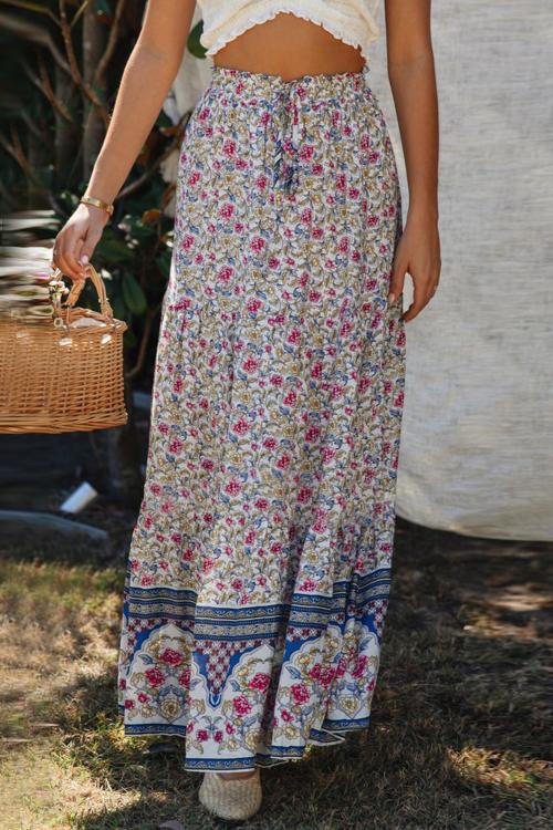 Us 8 03 Drop Shipping Blue Boho Floral Print Elastic High Waist