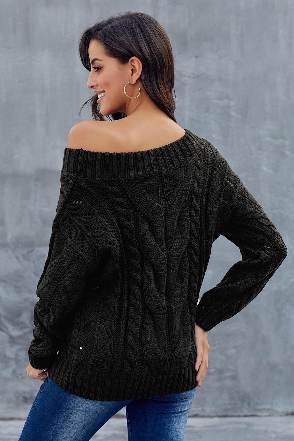 US$ 13.78 Drop-shipping Black Chunky Oversized Pullover Sweater for Women