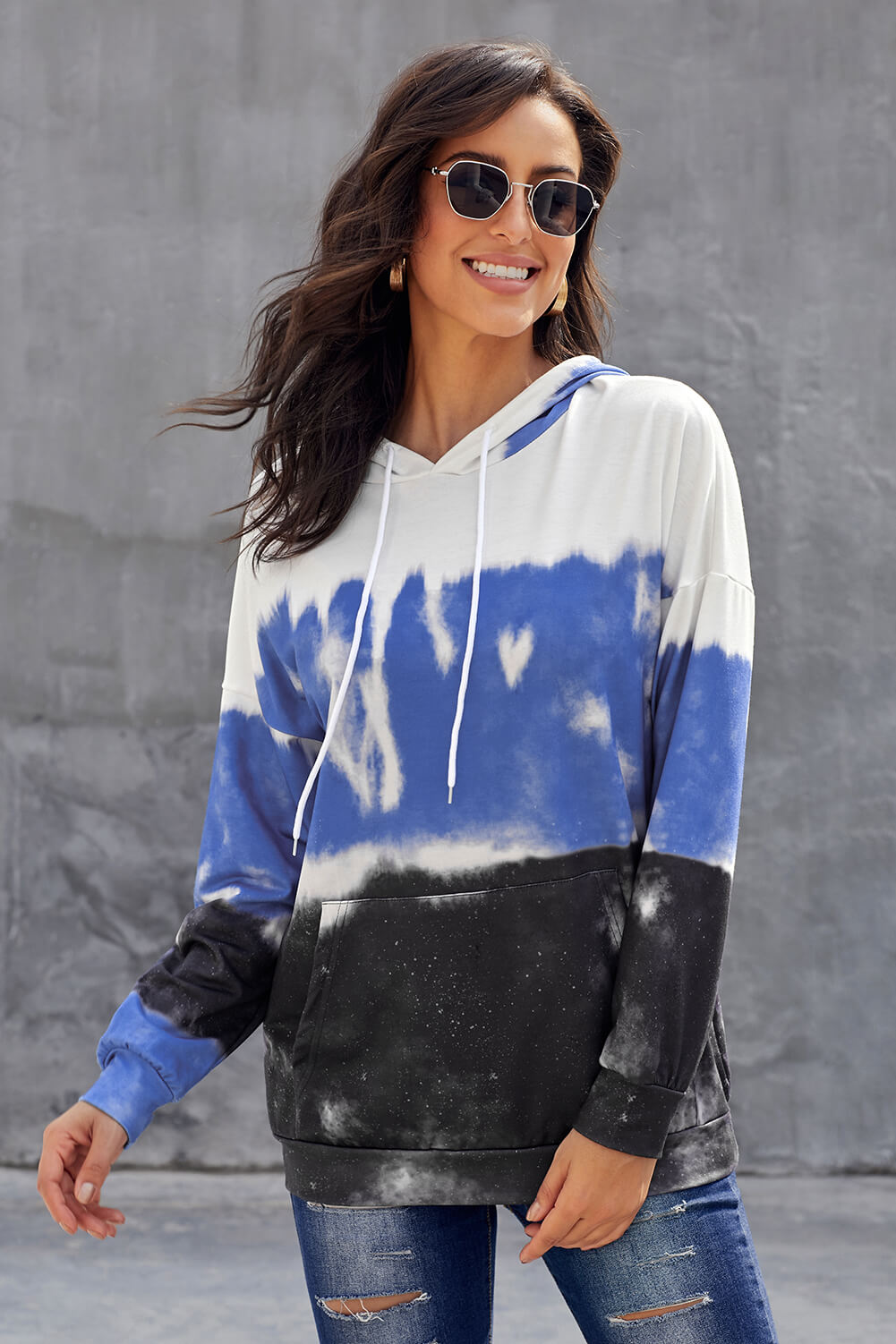 US$ 9.66 Drop-shipping Sky Blue Gradient Long Sleeve Pullover Hoodie ...