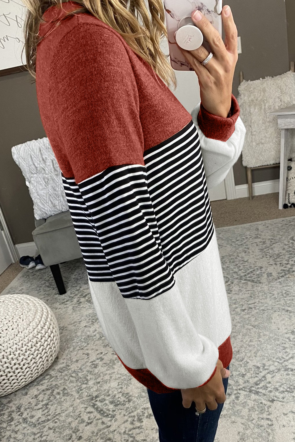 US$ 7.36 Drop-shipping Colorblock Stripes Patchwork Sweatshirt for Women