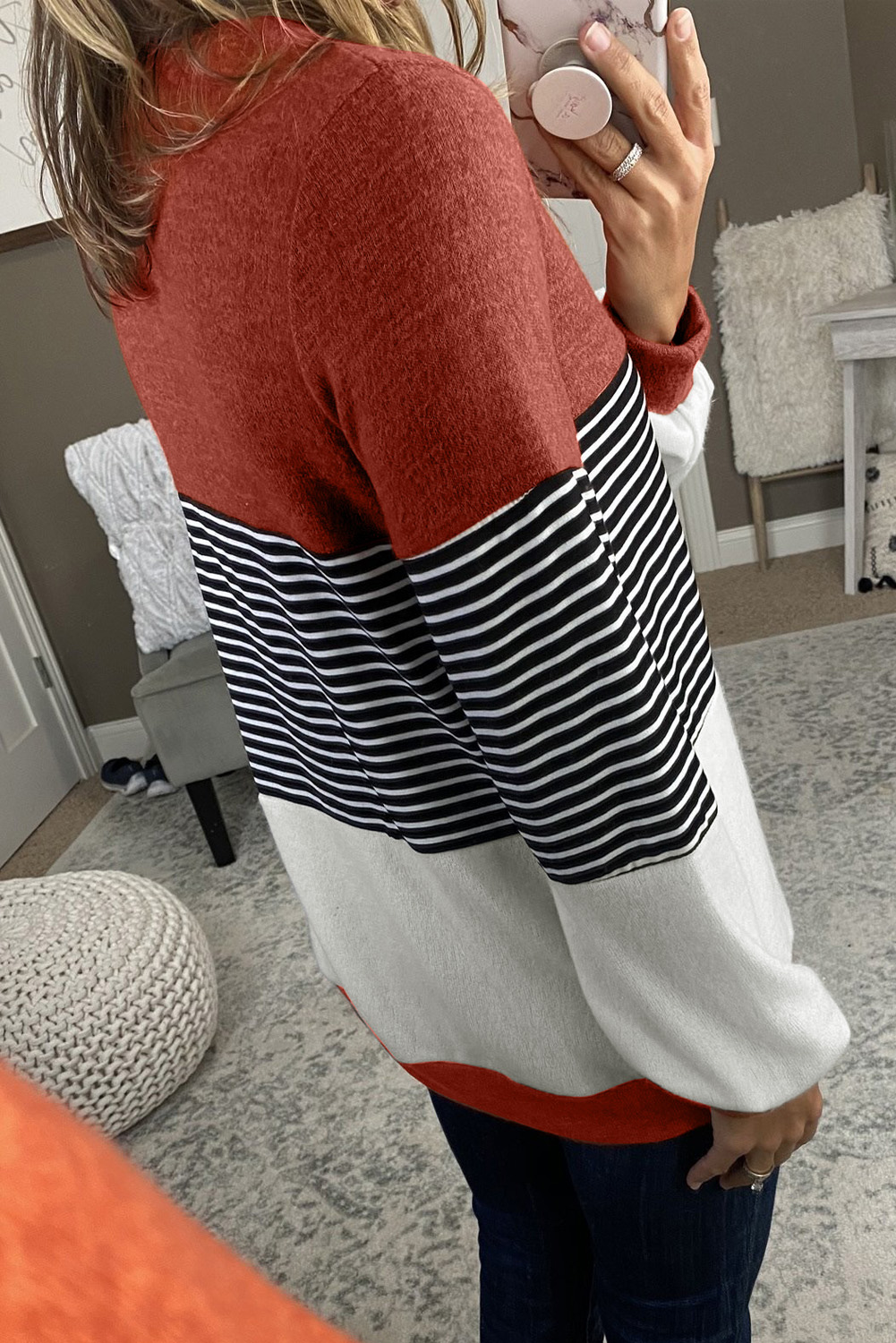 US$ 7.36 Drop-shipping Colorblock Stripes Patchwork Sweatshirt for Women