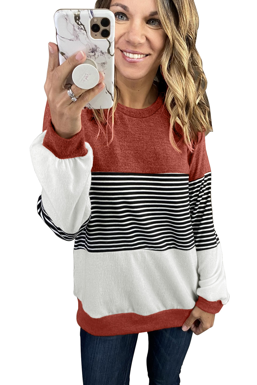 US$ 7.36 Drop-shipping Colorblock Stripes Patchwork Sweatshirt for Women