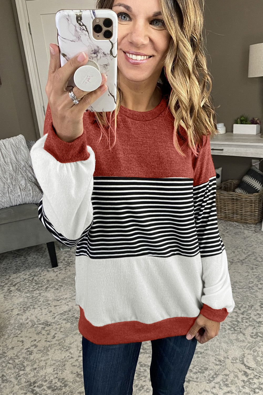 US$ 7.36 Drop-shipping Colorblock Stripes Patchwork Sweatshirt for Women