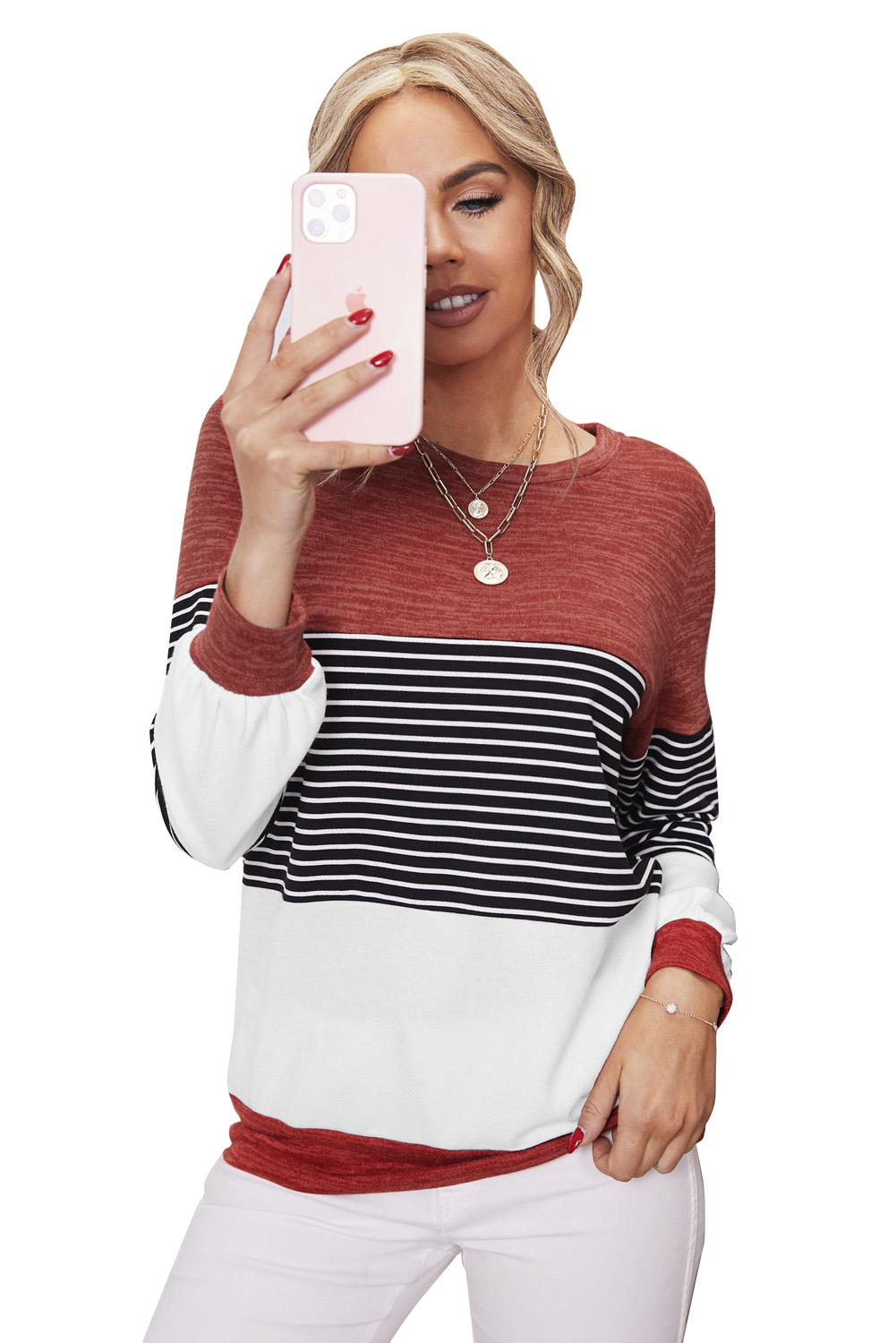 US$ 7.36 Drop-shipping Colorblock Stripes Patchwork Sweatshirt for Women