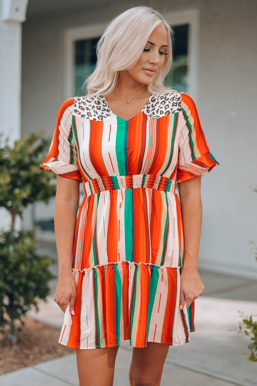 US$ 11.48 Drop-shipping Serape Striped Leopard Mini Dress for Women