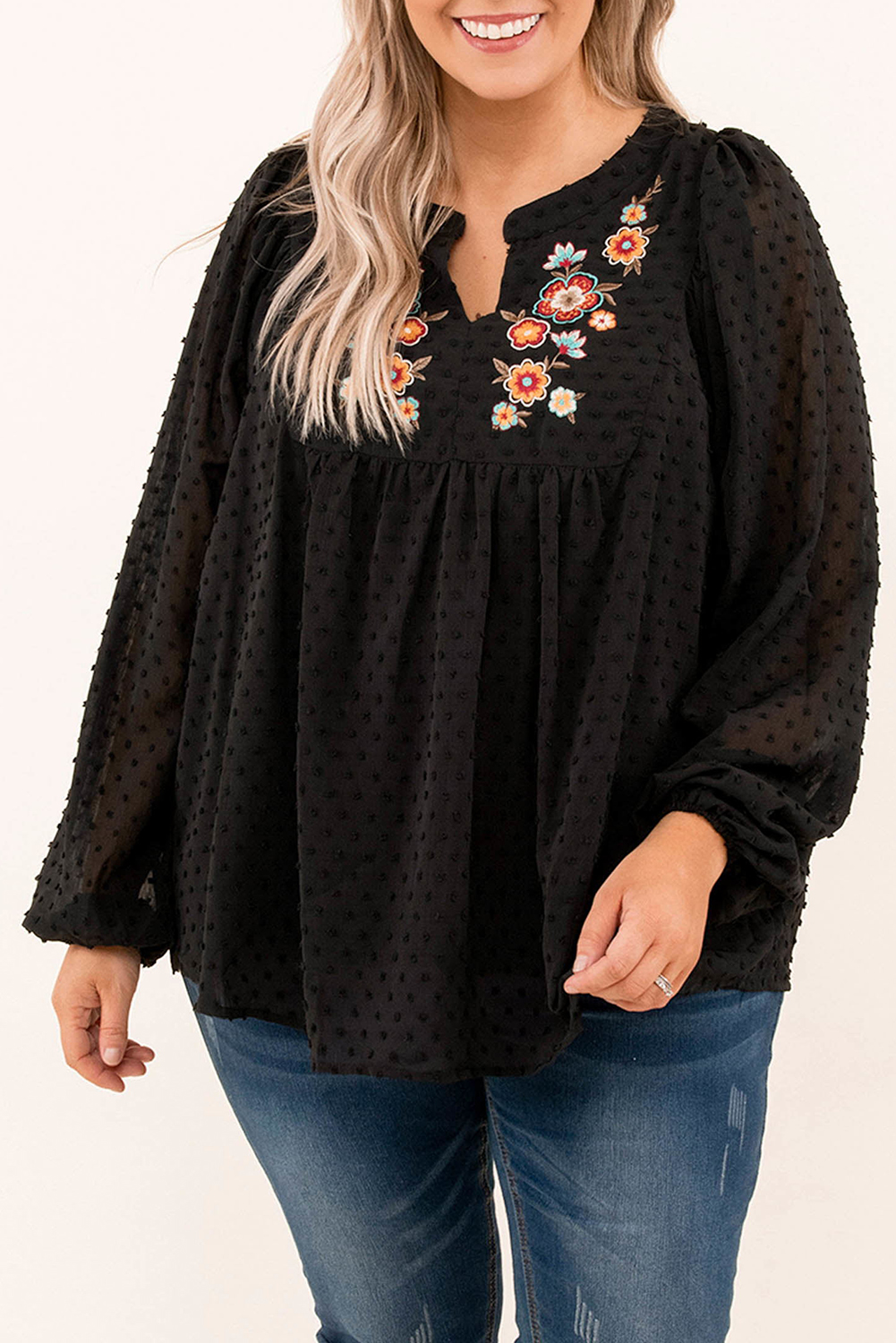 Us 11 04 Drop Shipping Black Embroidered Swiss Dot Texture Plus Size