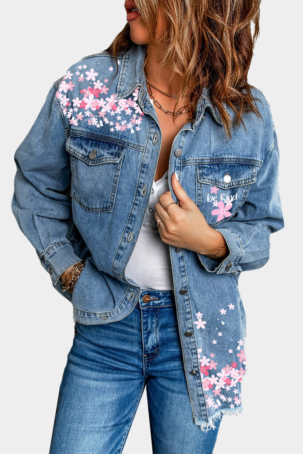 US$ 16.4 Drop-shipping Sky Blue Cherry Blossom Print Flap Pockets ...