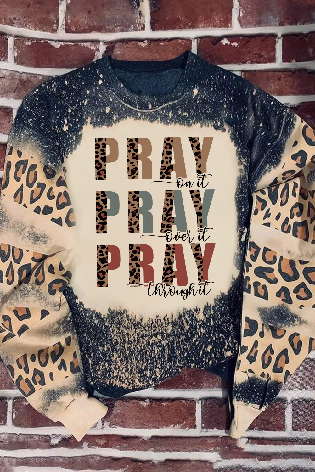 US$ 9.09 Drop-shipping Black PRAY Letter Leopard Bleached Color Block ...