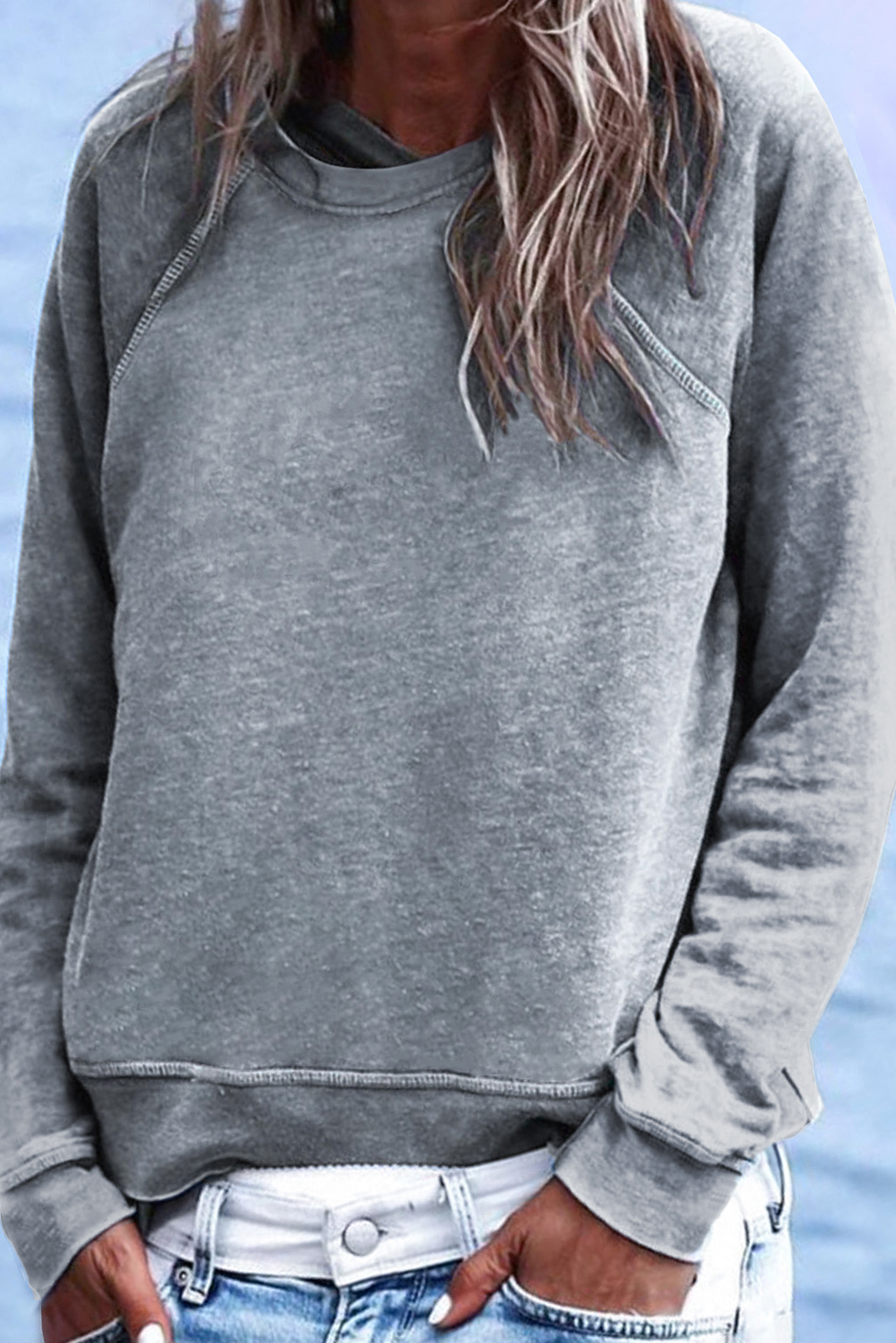 US$ 8.97 Drop-shipping Gray Crew Neck Long Sleeve Sweatshirt for Women