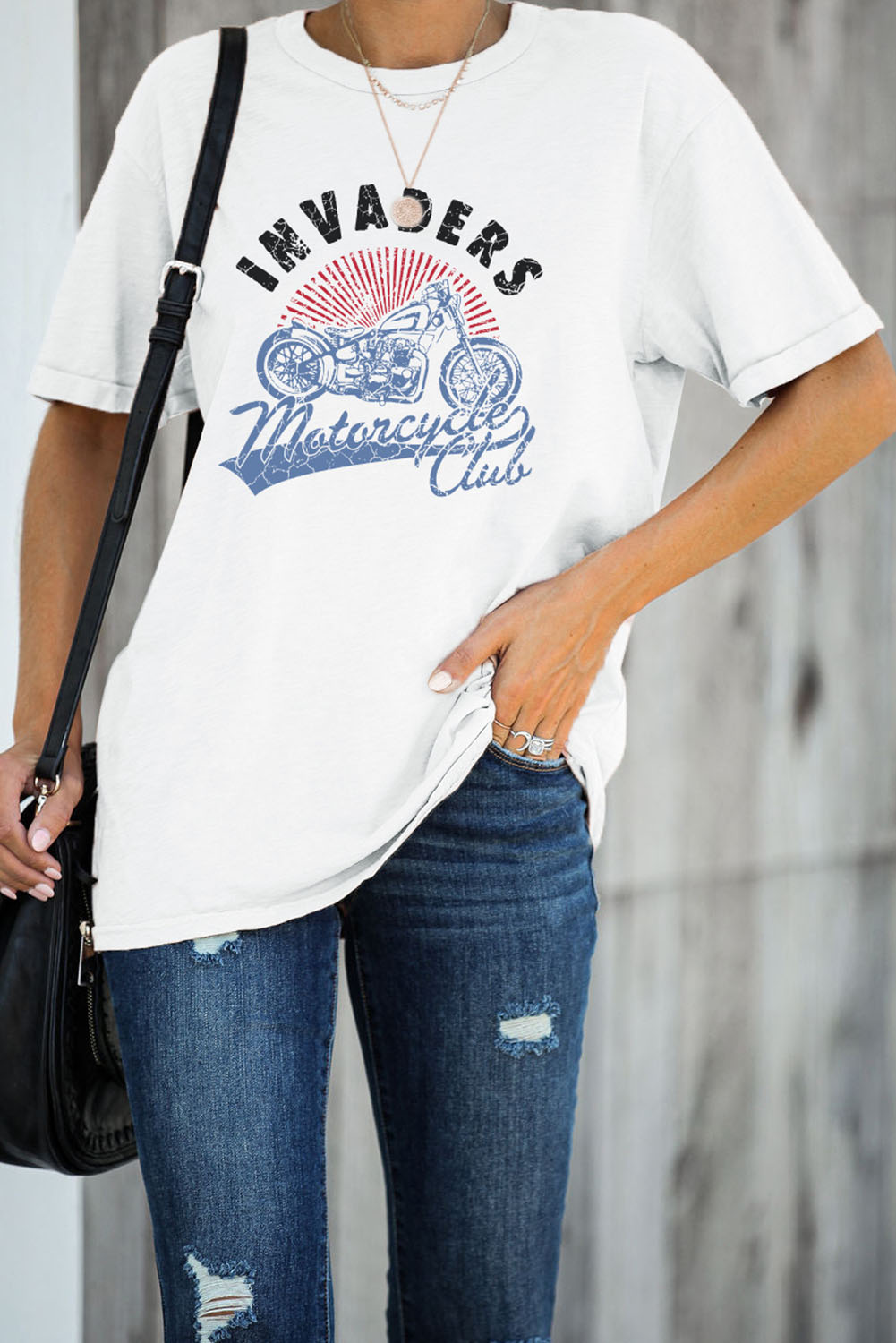 US$ 5.73 Drop-shipping White Invaders Motorcycle Club Retro Graphic T ...