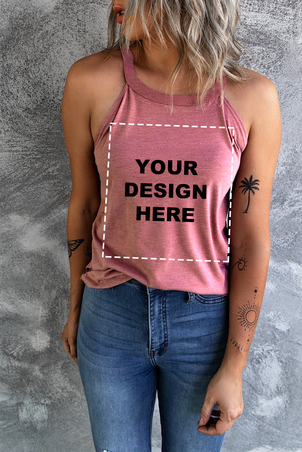 US$ 4.26 Drop-shipping Blank Apparel - Pink Solid Color Crew Neck Tank ...