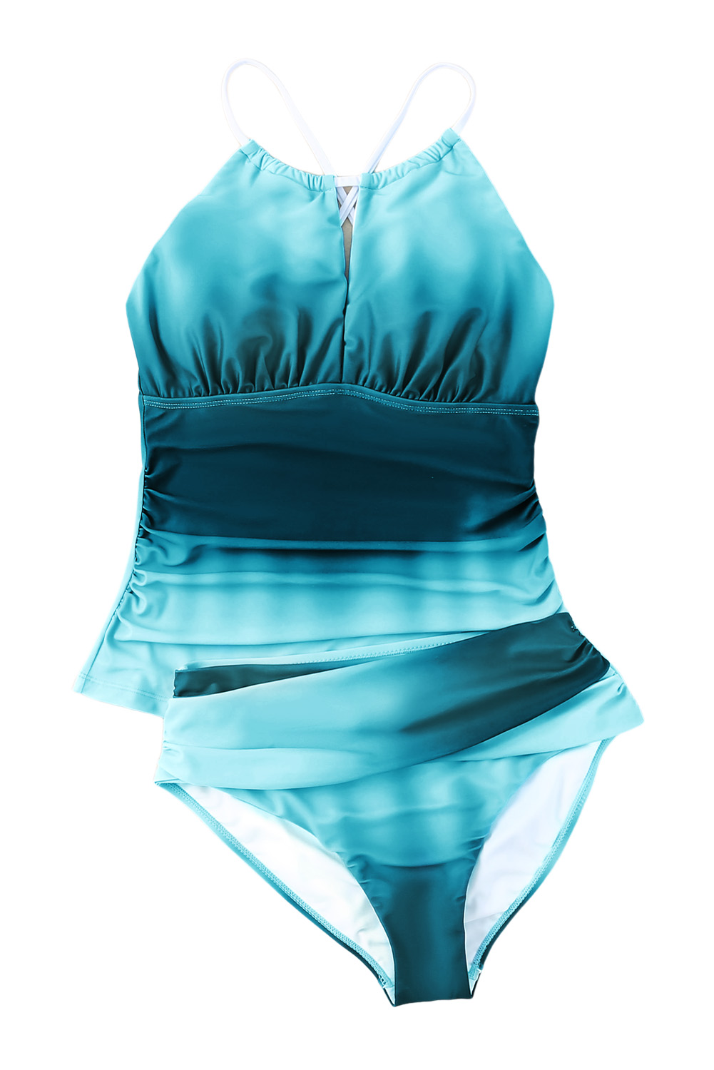 US$ 8.74 Drop-shipping Sky Blue Oceanic Gradient Color Peekaboo Halter ...