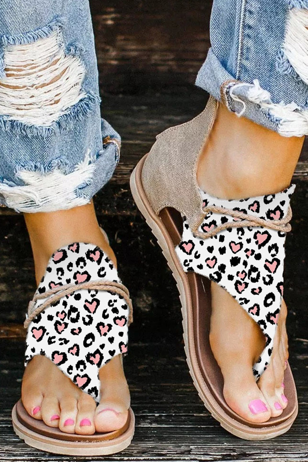US$ 7.07 Drop-shipping White Leopard Print Flip Flop Sandals for Women