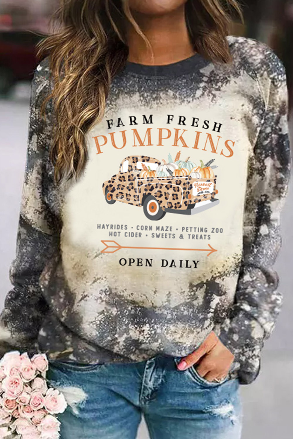US$ 8.05 Drop-shipping Multicolor FARM FRESH PUMPKINS Graphic Bleached ...