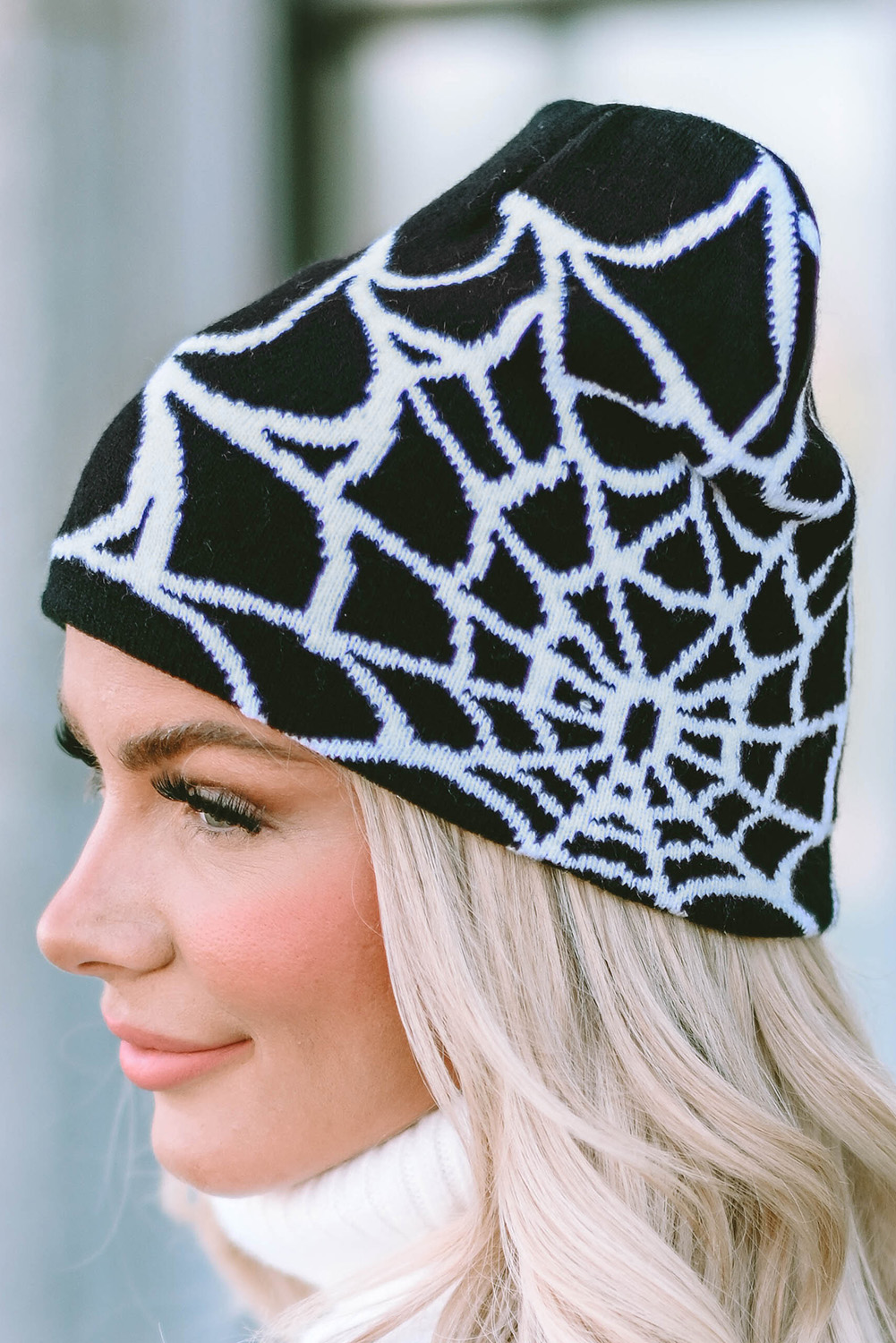 US$ 2.98 Drop-shipping Black Halloween Cobweb Pattern Woolen Hat for Women