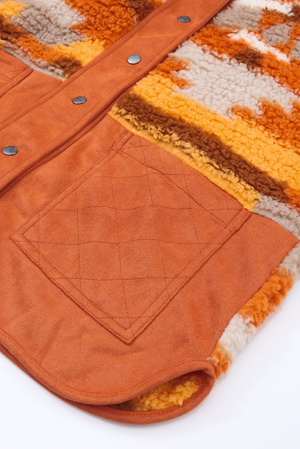 US$ 11.48 Drop-shipping Brown Quilted Patch Pockets Aztec Furry Jacket ...