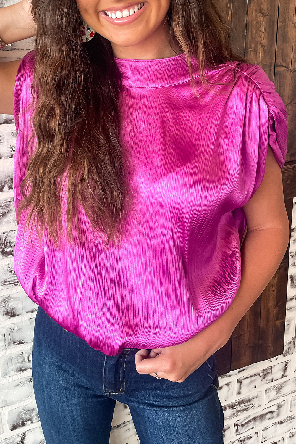 US$ 7.2 Drop-shipping Bright Pink Ruched Sleeves Knotted Backless ...