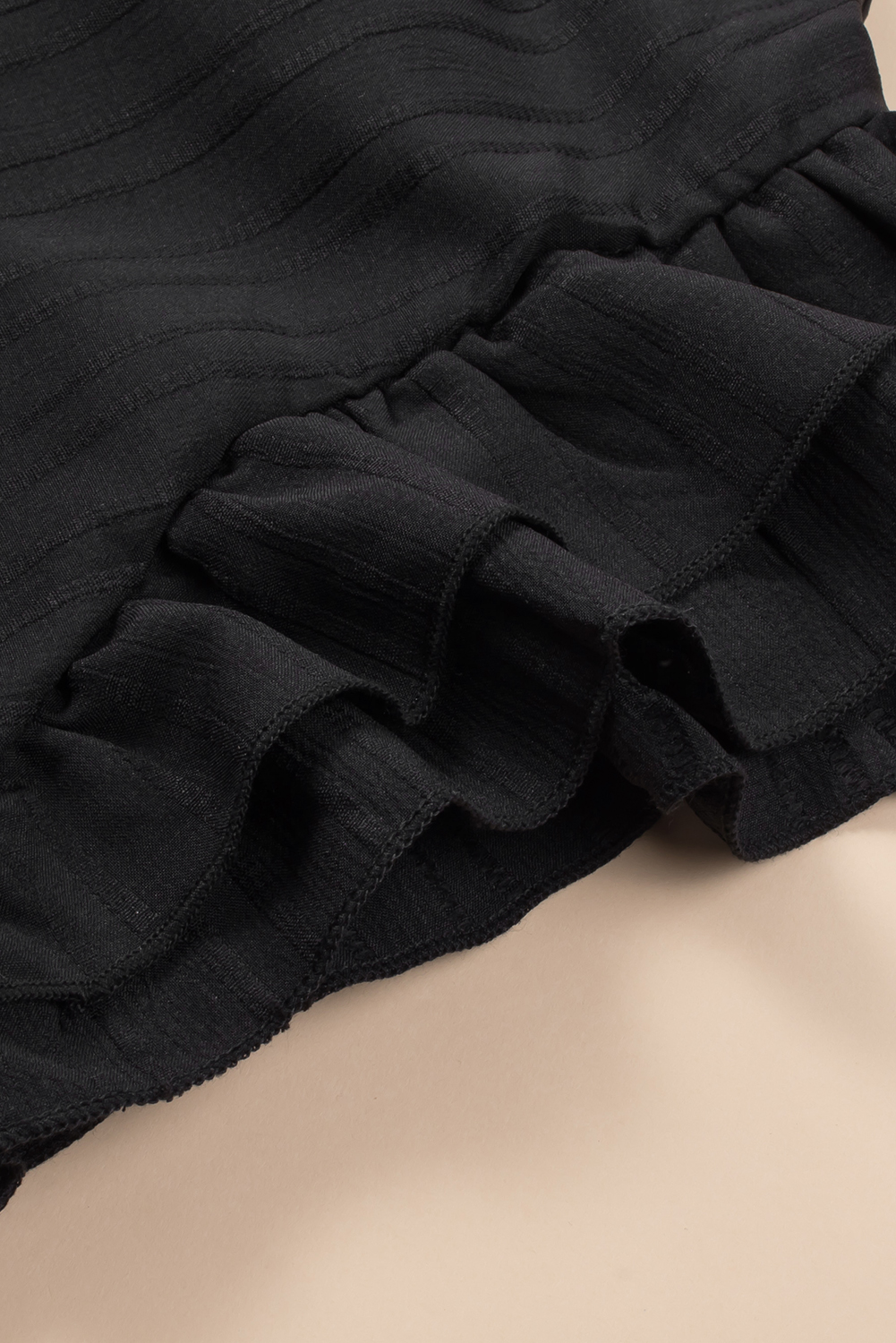 US$ 5.44 Drop-shipping Black Ruffled Sleeve Rib Textured Plus Size ...