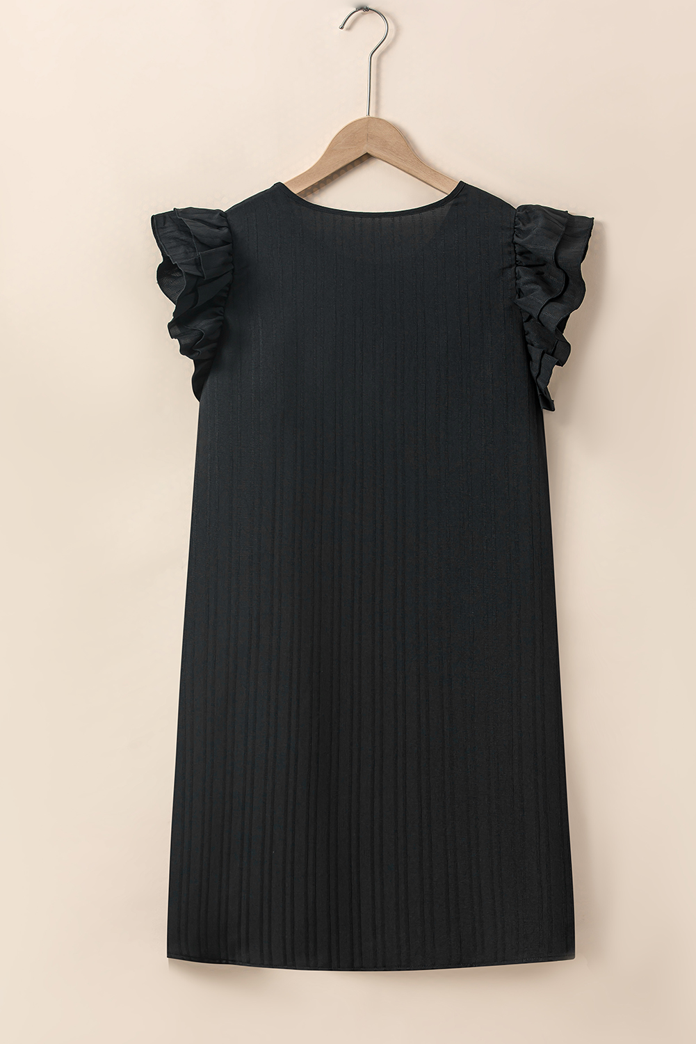 US$ 5.44 Drop-shipping Black Ruffled Sleeve Rib Textured Plus Size ...