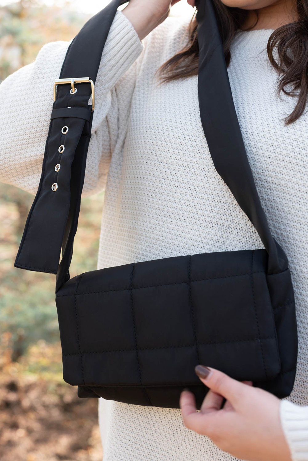 US$ 5.32 Drop-shipping Black Adjustable Wide Strap Quilted Puffer ...