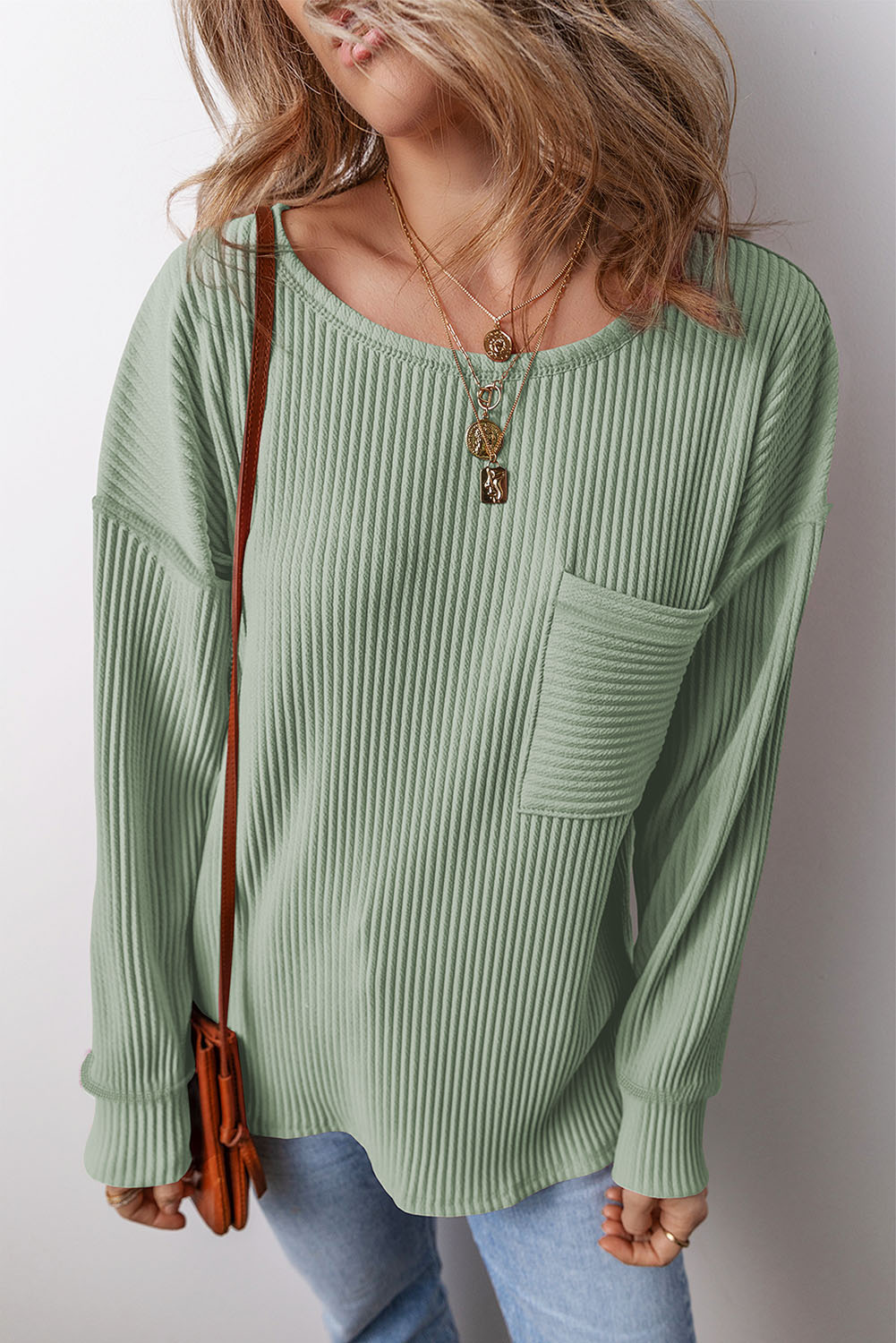 US$ 5.98 Drop-shipping Clearly Aqua Solid Color Corded Drop Shoulder ...
