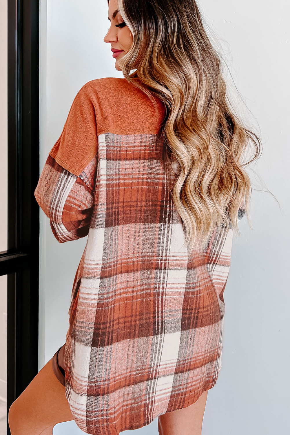 US$ 12.65 Drop-shipping Khaki Colorblock Plaid Pattern Flap Pockets ...