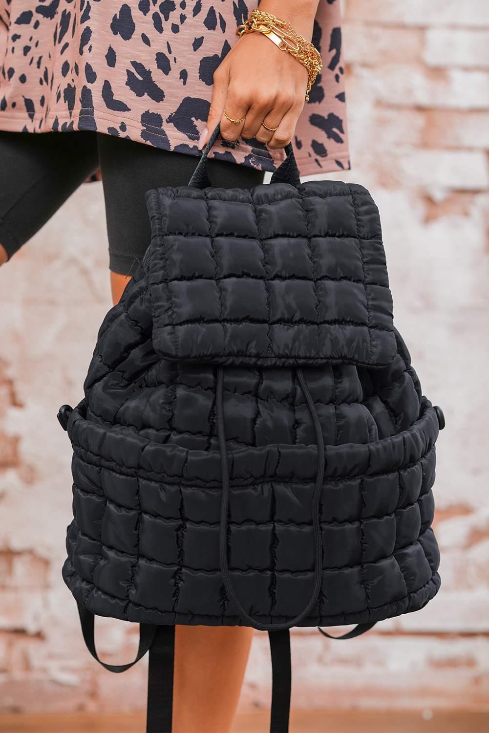 US$ 14.89 Drop-shipping Black Solid Flapped Quilted Puffer Backpack for ...
