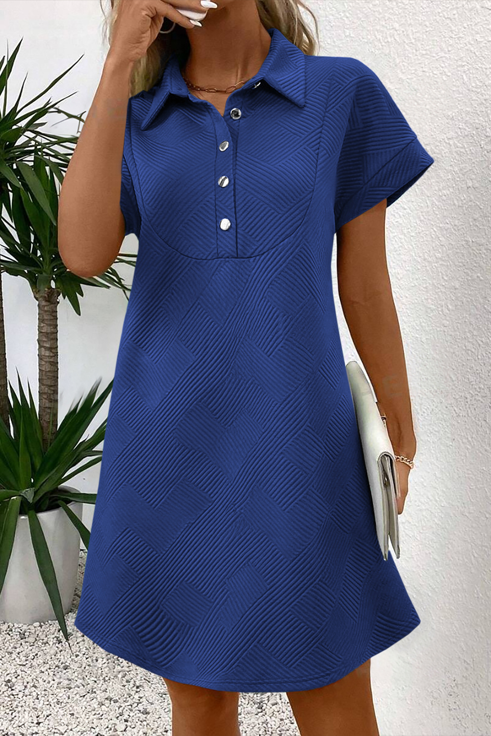 US$ 9.93 Drop-shipping Sky Blue Solid Color Textured Short Sleeve A ...